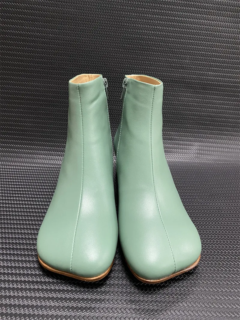 Square Toe High Heels: Split Toe Boot Style Chunky Heel Leather Fashion ...