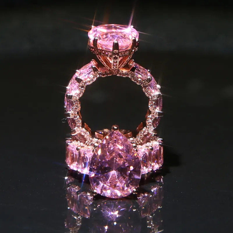 925 Sterling Silver Vintage Water Drop Pink Diamond CZ Ring 8ct ...