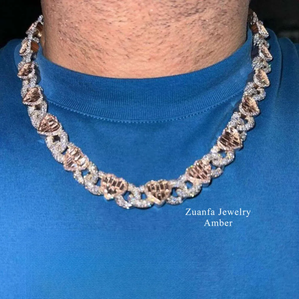 Heart Design Moissanite Cuban Link Chain Diamante Necklace Custom Made ...