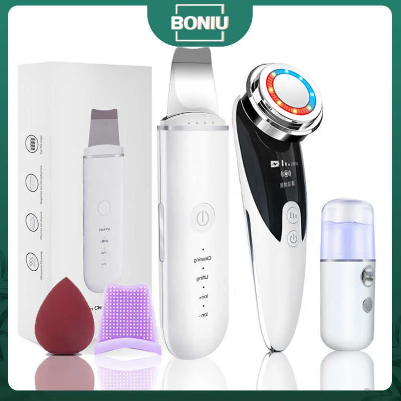 Face Care Set: Ultrasonic Skin Scrubber, Facial Massager, Ion Acne ...