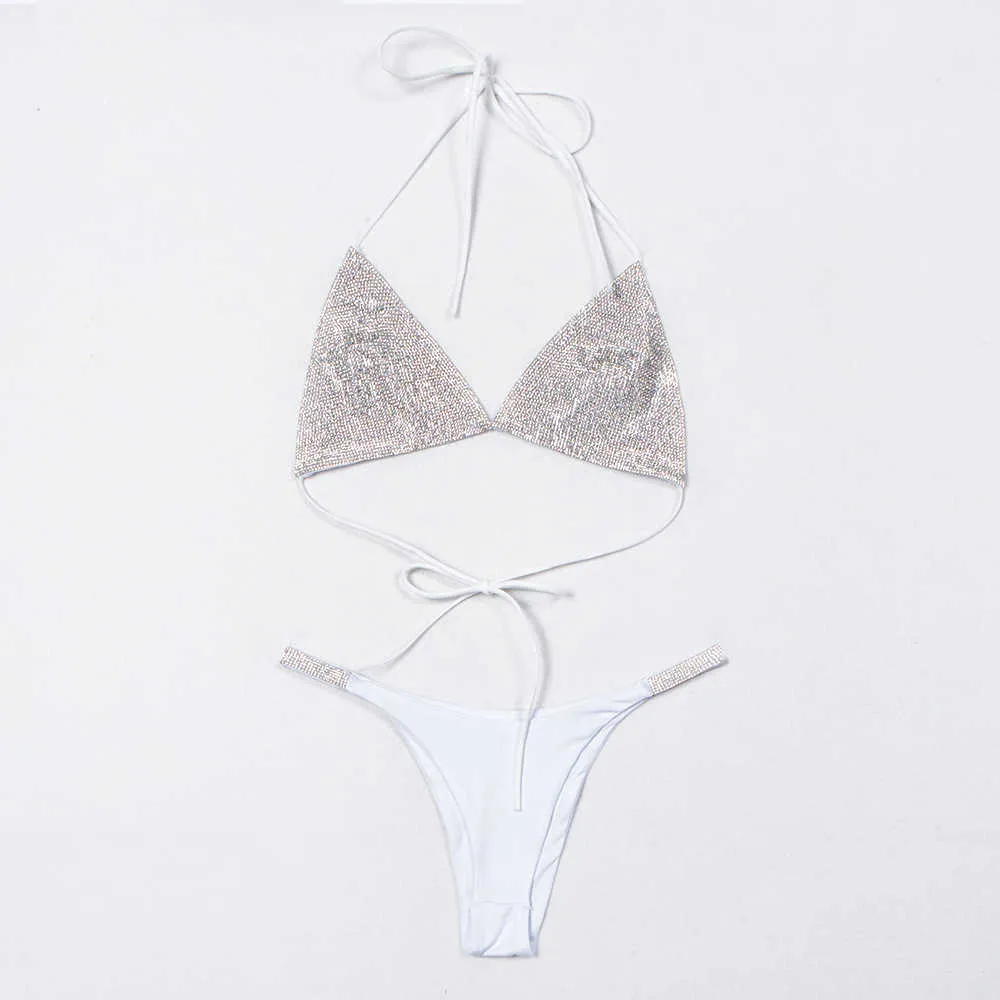 Rhinestone Luxury bra panty set with Glittery Halter Bra - Intimate ...
