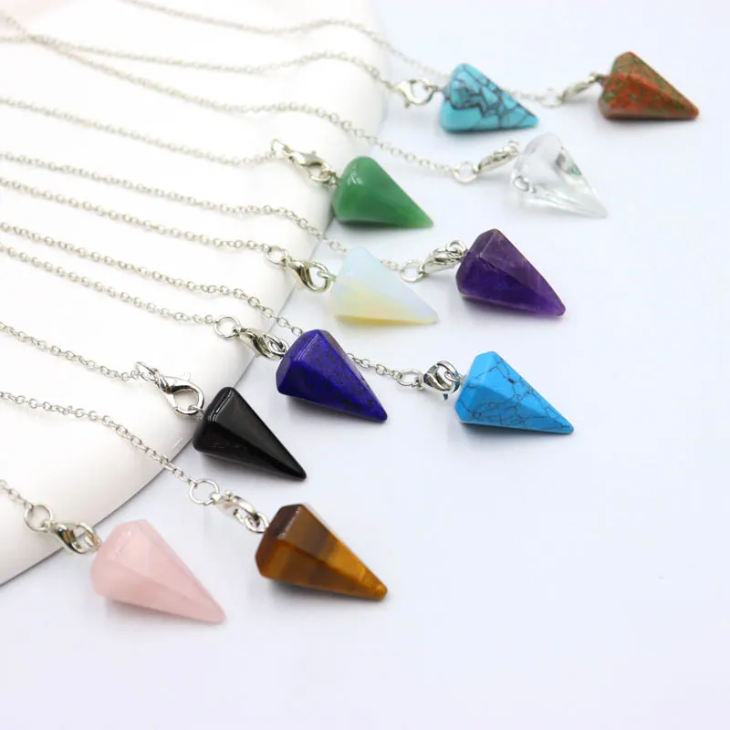 Natural Stone Pendants: Hexagonal Pyramid Cone, Opal, Rose Quartz ...