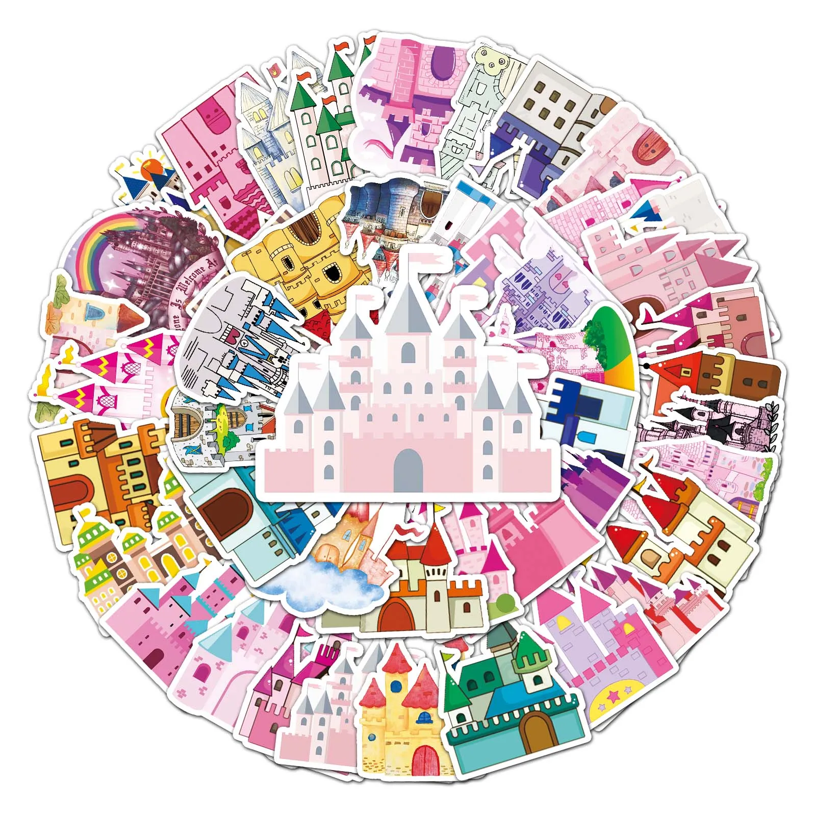 50-Pack PVC Waterproof Castle Cartoon Graffiti Personality Stickers for ...