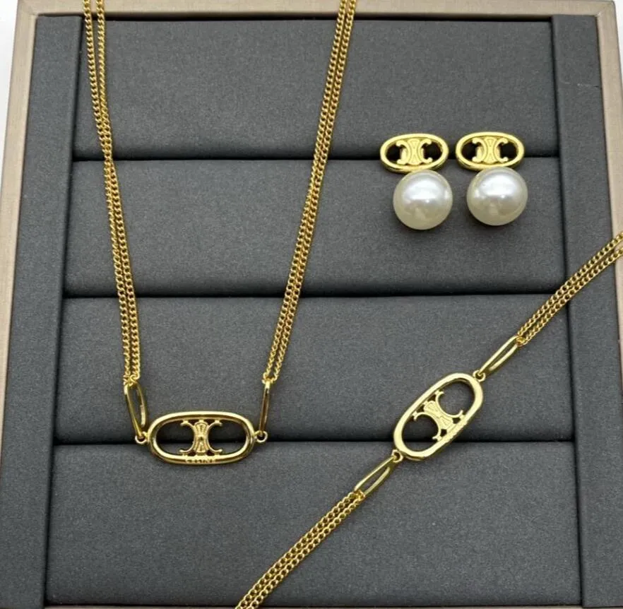 Triomphe Paris Designer Jewelry Set Brass Gold Plated Pendant And ...