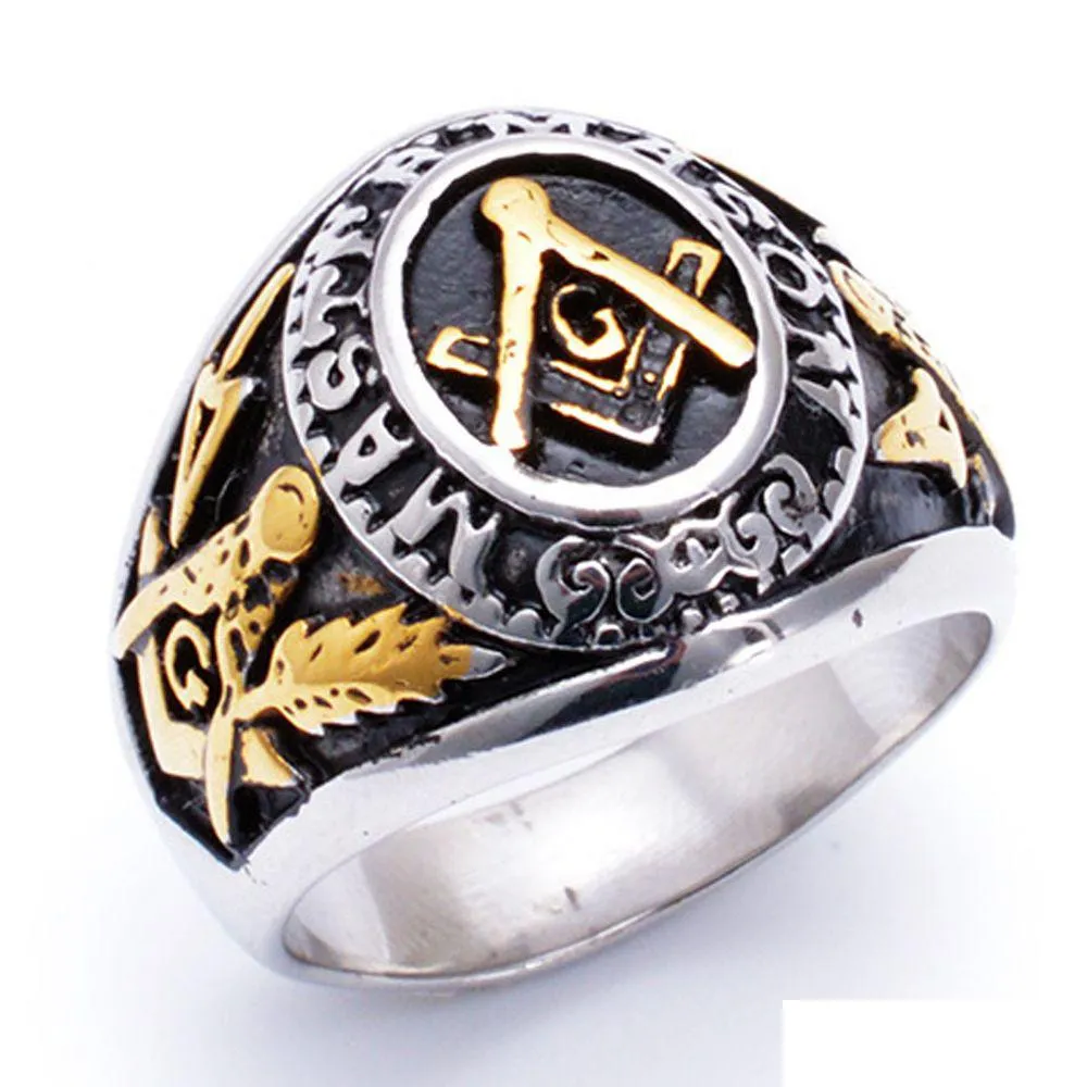 DHgate.com:Two-Tone Masonic Rings: Gold and Black Stainless Steel Mens Signet Drop Delivery ...