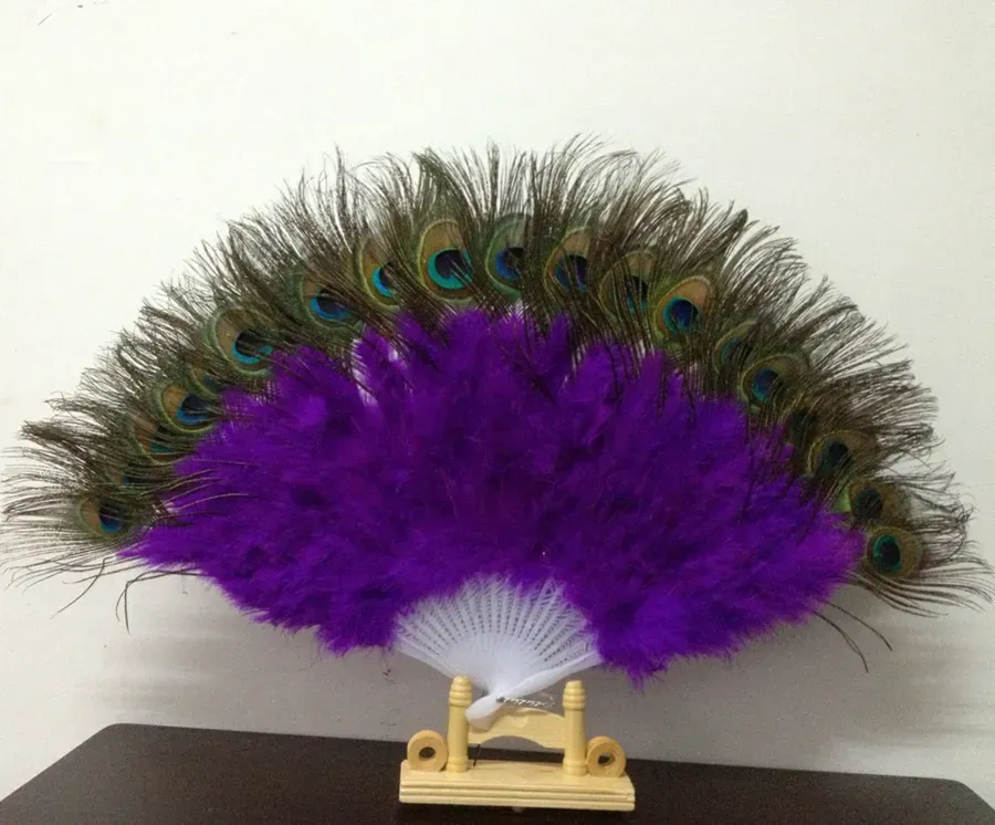 New Peacock Feather Hand Fans Chinese Style Classical Dancing Bridal ...
