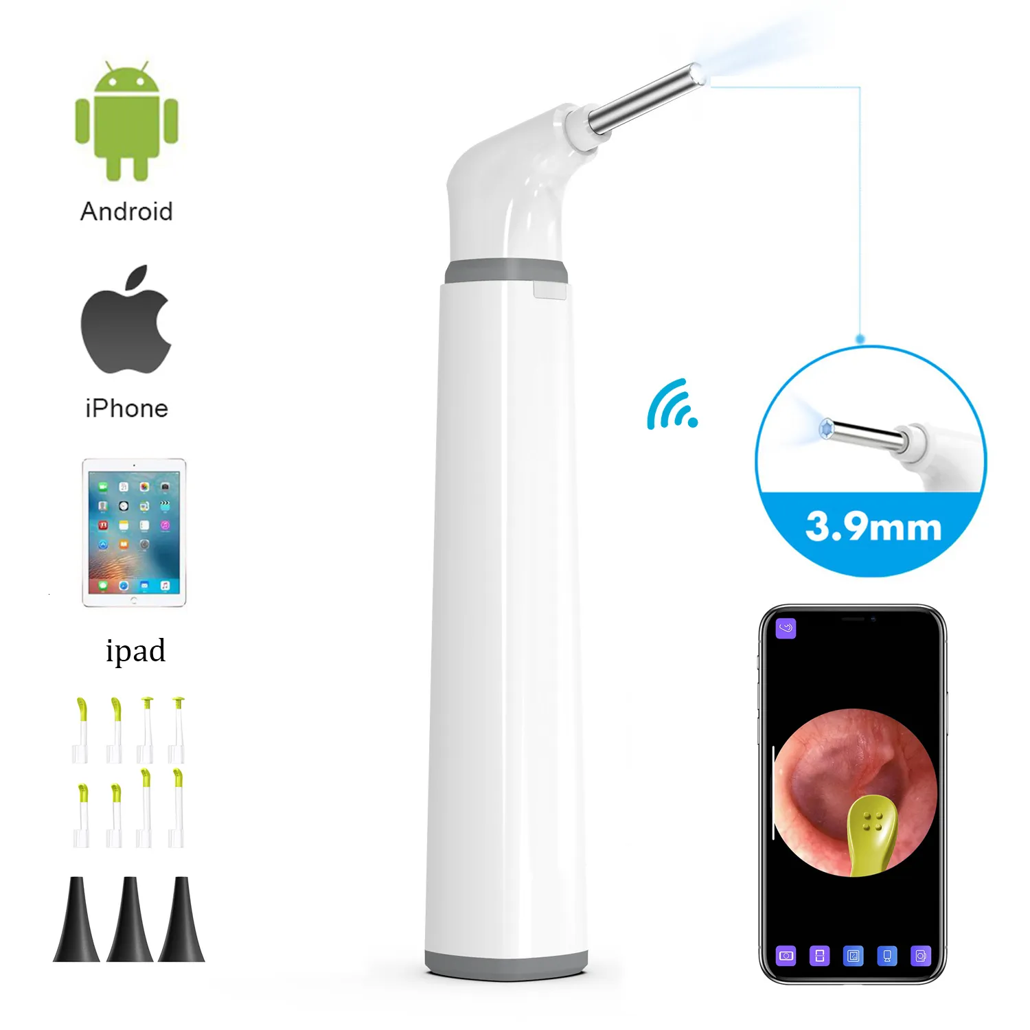 DHgate.com:2PCS WiFi Visual Ear Endoscope Camera with LED Light ...
