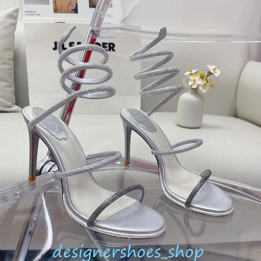 Rene Caovilla Cleo Rhinestone Snake Strass Stiletto Strappy Sandals ...