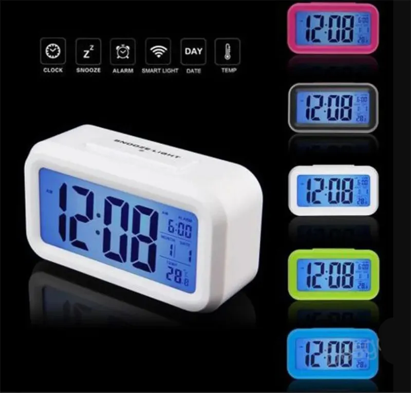 Cute Alarm Clocks LCD Smart Temperature Clock, Photosensitive Bedside Digital Alarm, Silent ...