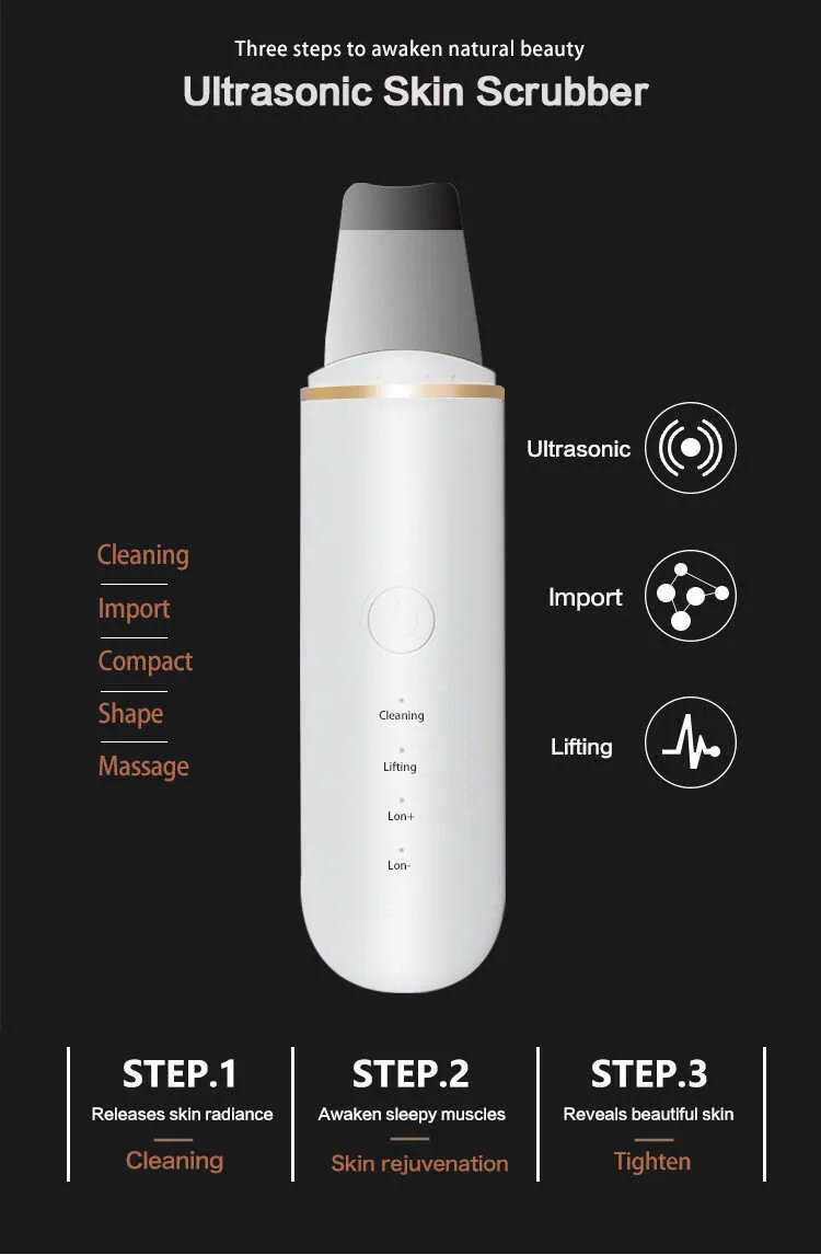Electric Face Scrubber Ultrasonic Skin Scrubber Metal Vibration Face ...