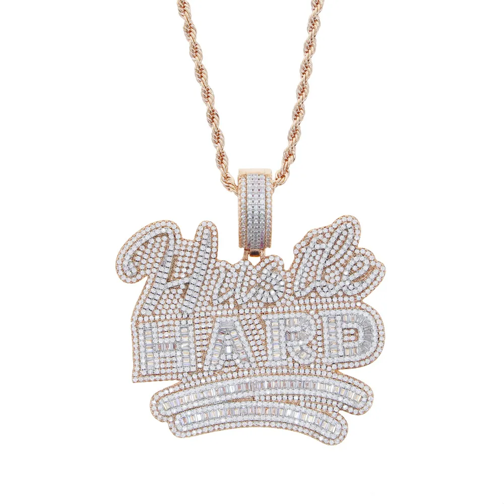 Hip Hop Iced Out Letter Hustle Hard Hip Hop Pendants For Men Fits 12MM ...