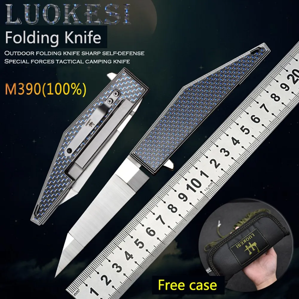 Folding Knife with M390 Powder Steel Blade and Carbon Fiber Handle, 58 ...