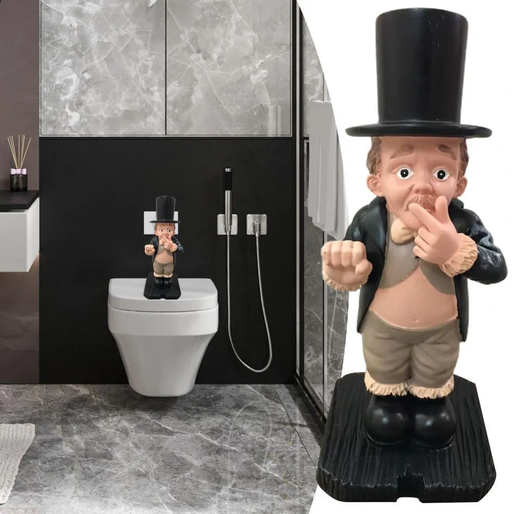 Humorous Resin Butler-Shaped Decorative Toilet Tissue Holder Figurine ...
