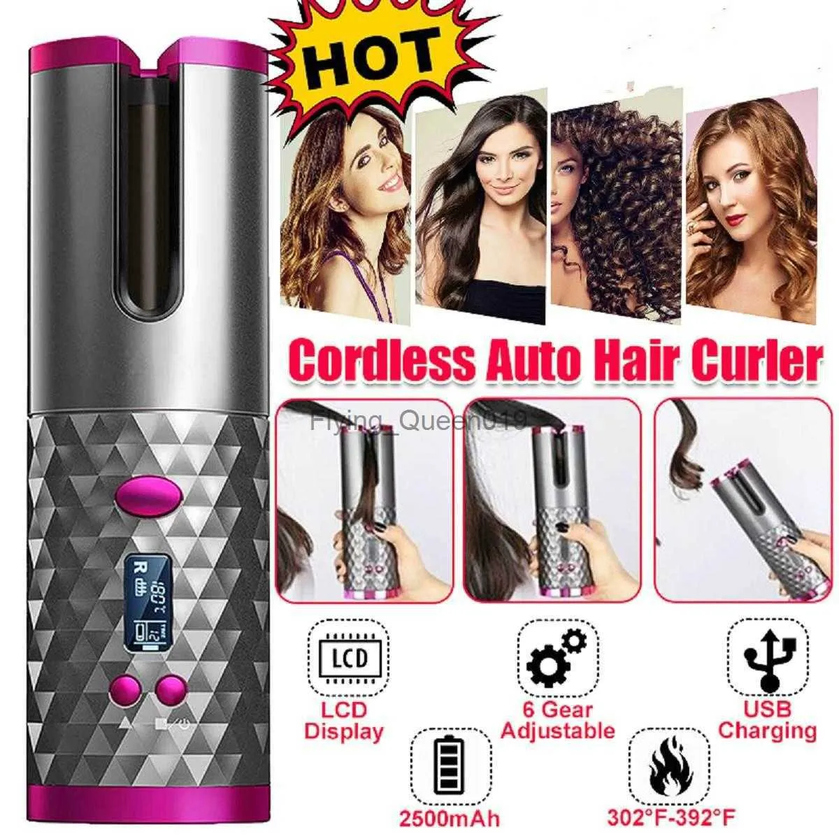 DHgate.com:Cordless Auto-Rotating Ceramic Hair Curler: USB Rechargeable ...