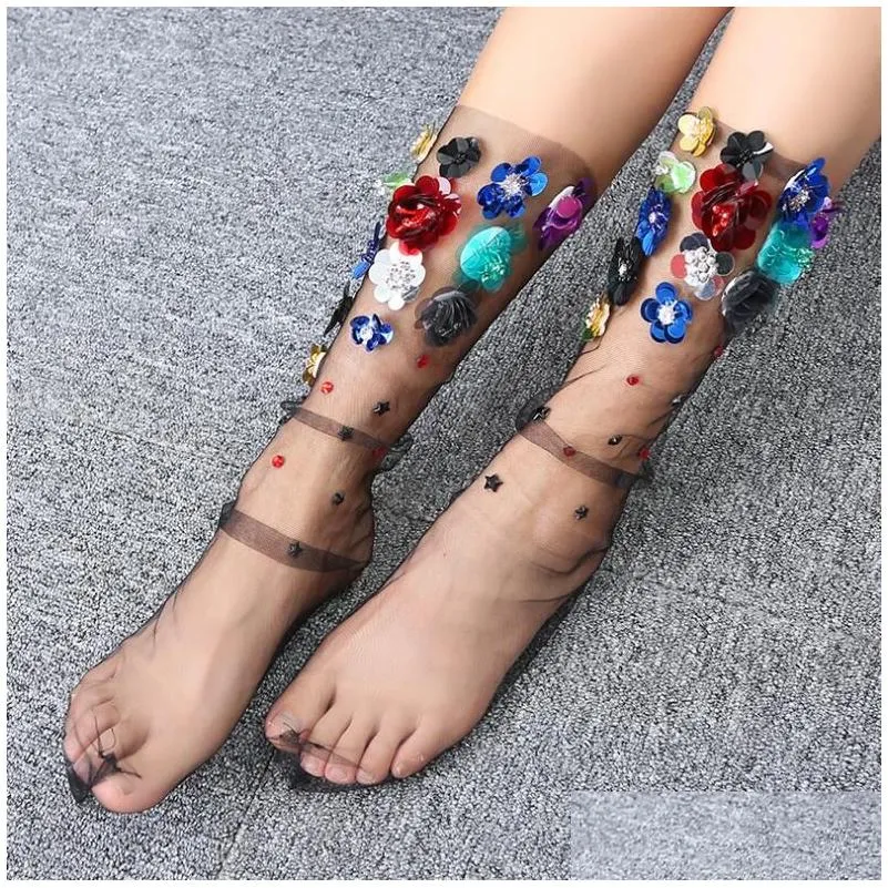 DHgate.com:Handmade Sequined Floral Mesh Transparent Pearl Gauze Socks ...