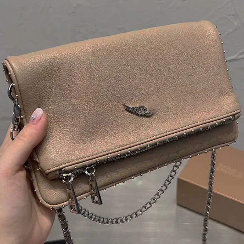 French Wing Double Crystal Chain Designer Handbag With Rivet Detailing ...