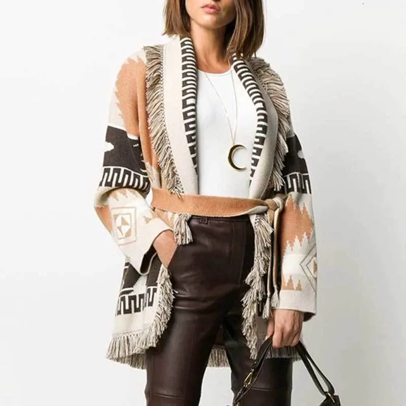 Boho Knitted Cardigan Shawl - Geometric Pattern Cashmere Blend ...