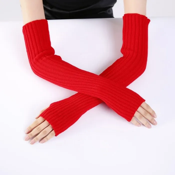DHgate.com:Womens Solid Color Fingerless Long Arm Warmer Gloves, Winter ...