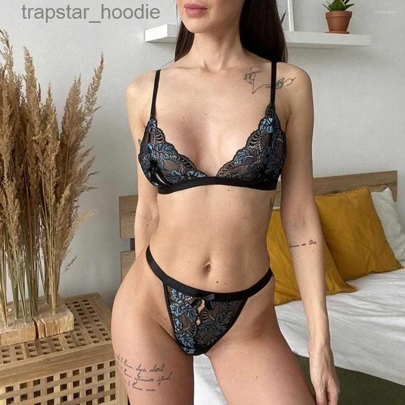 Conjunto De Lencería Bordada De Encaje Rojo Bralette Transparente Y Tanga Para Mujeres, Ropa ...