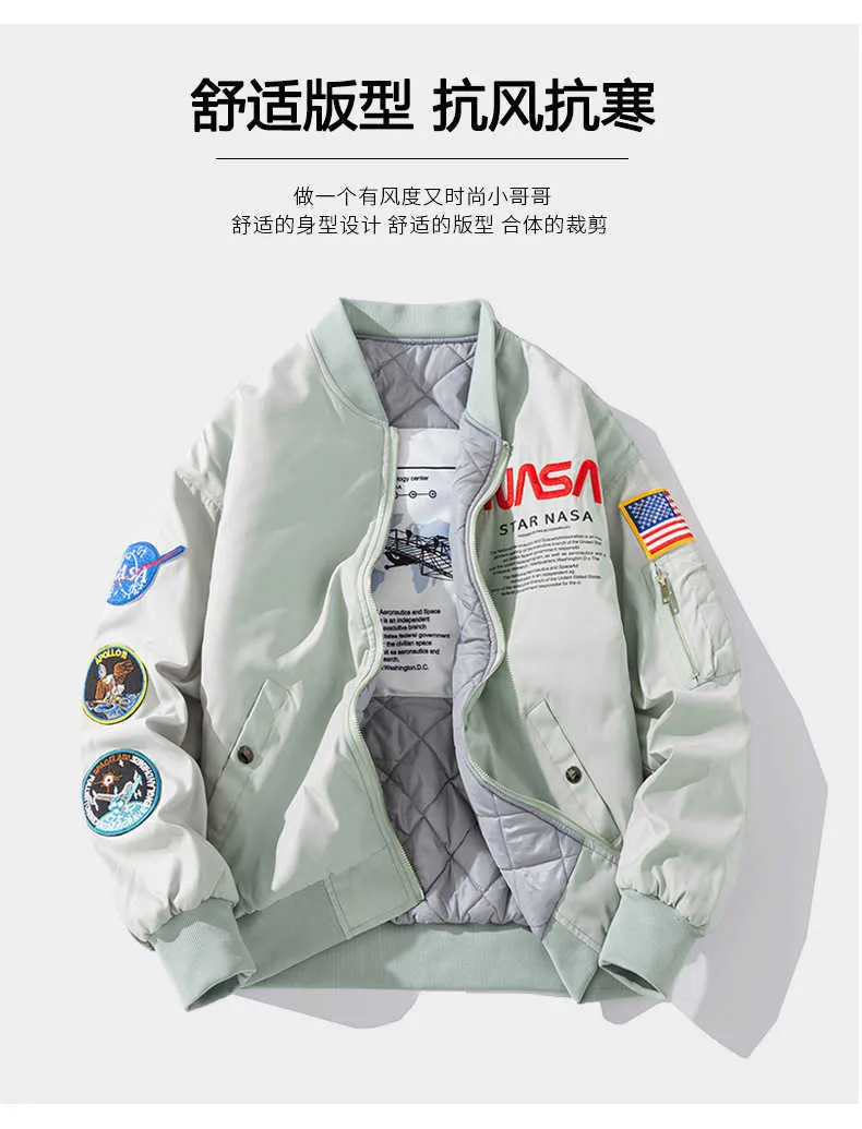 Nasa Fall-Flight Jacket Black Green Bomber Ma1 Men's Jacket with ...