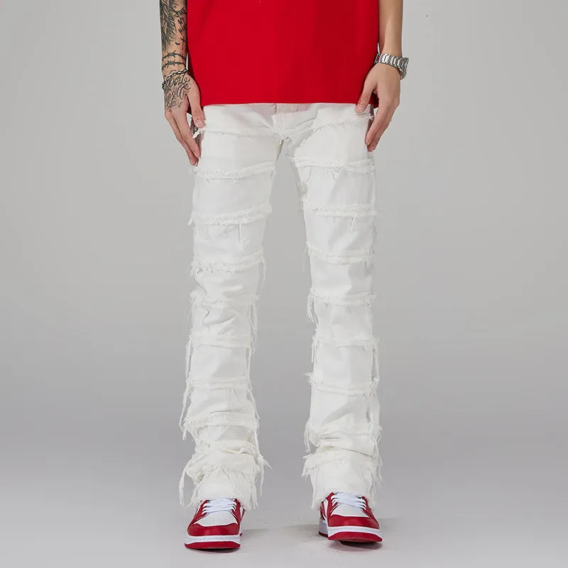 Mejor Precio En A Granel Jeans Pour Hommes Punk Empilé Blanc Droit Y2k