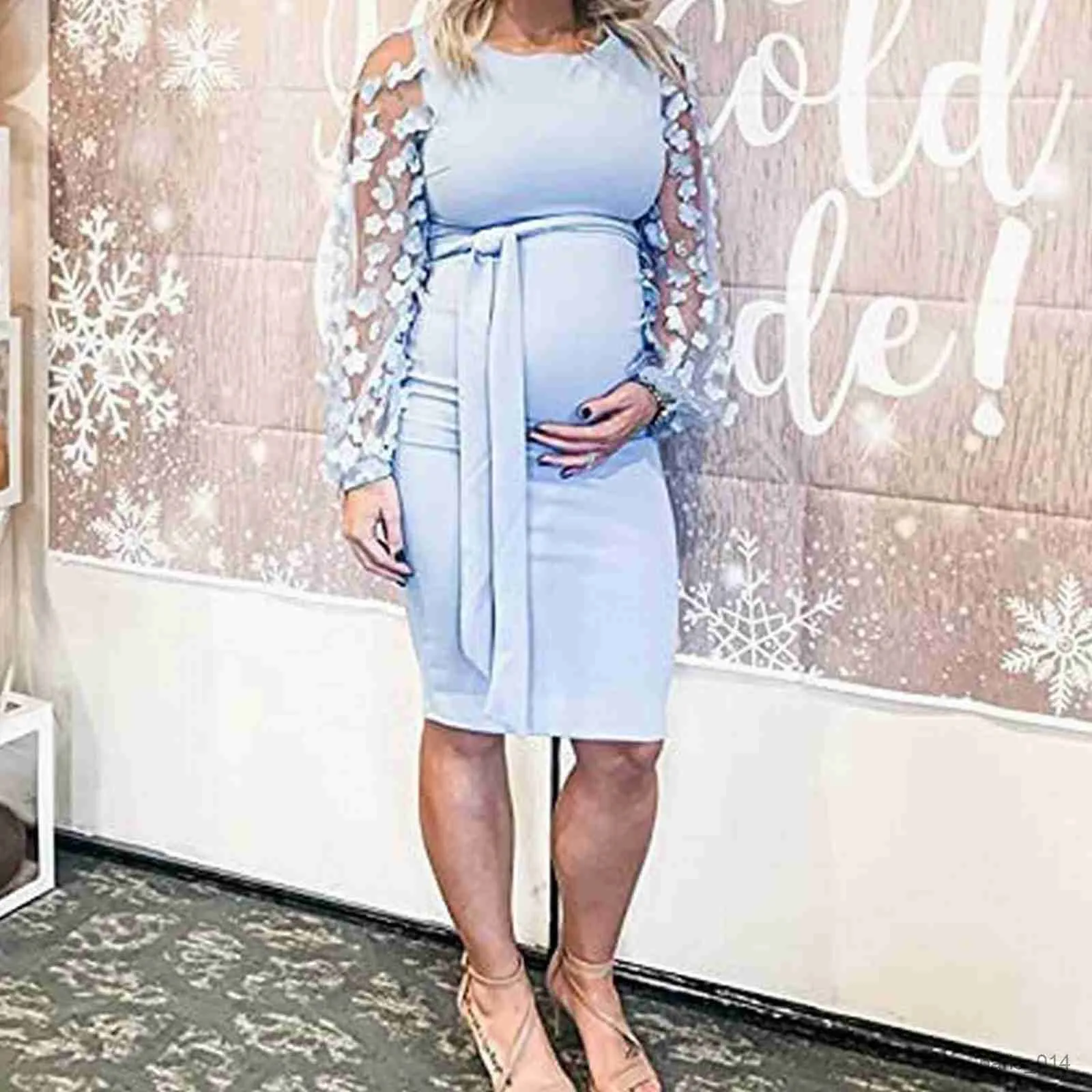 Elegant Maternity Dress - Bodycon Pregnancy Dress, Flower Mesh, Long ...