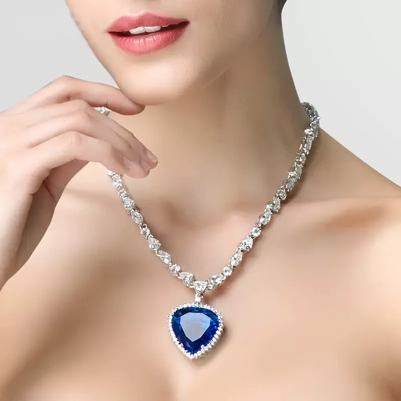DHgate Titanic Heart of the Ocean Pendant Necklace for Women Girls Wedding Party Jewelry Couple Gift Cosplay Props Jewelry