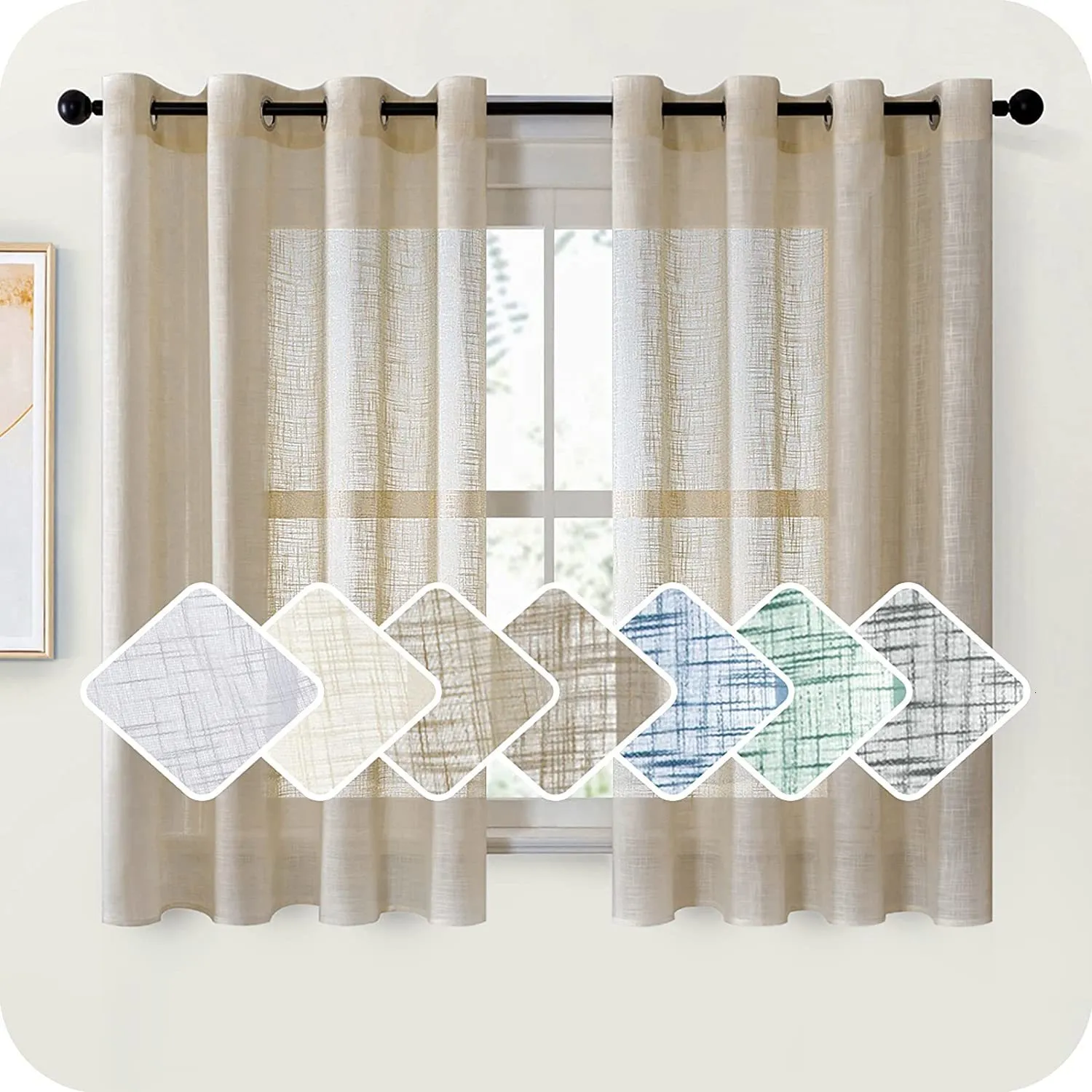 Curtain BILEEHOME Modern Short Linen Sheer Curtains for Living Room ...