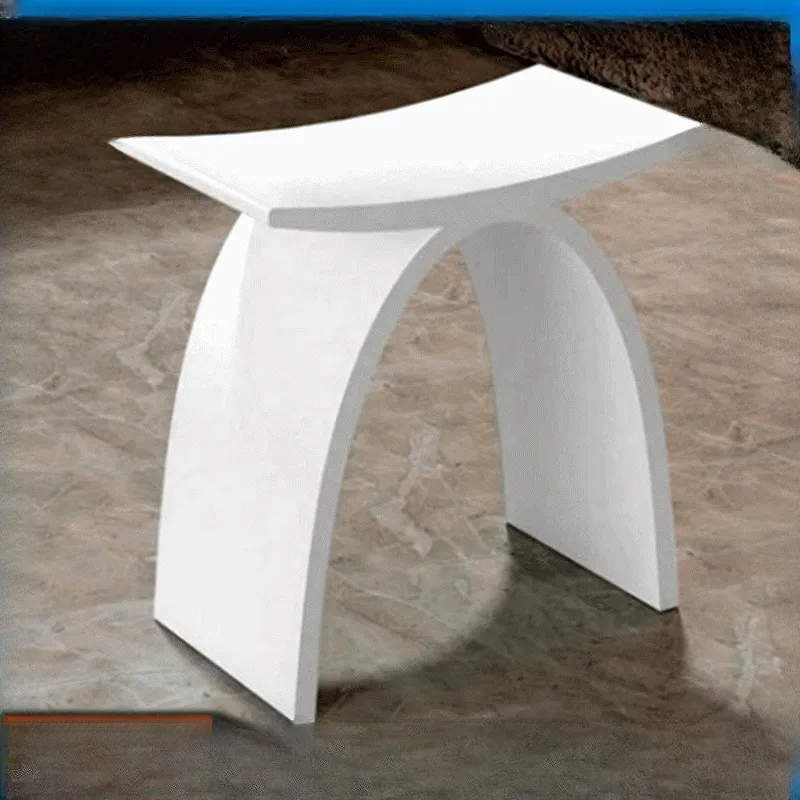 Modern Bathroom Stool - Curved Acrylic Stone Bench, Stylish Vanity Seat ...