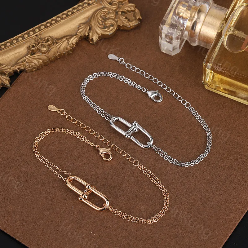 DHgate.com:U-Shaped Double Buckle Double Layer Bracelet for Women, Stylish Metal Texture Cool ...