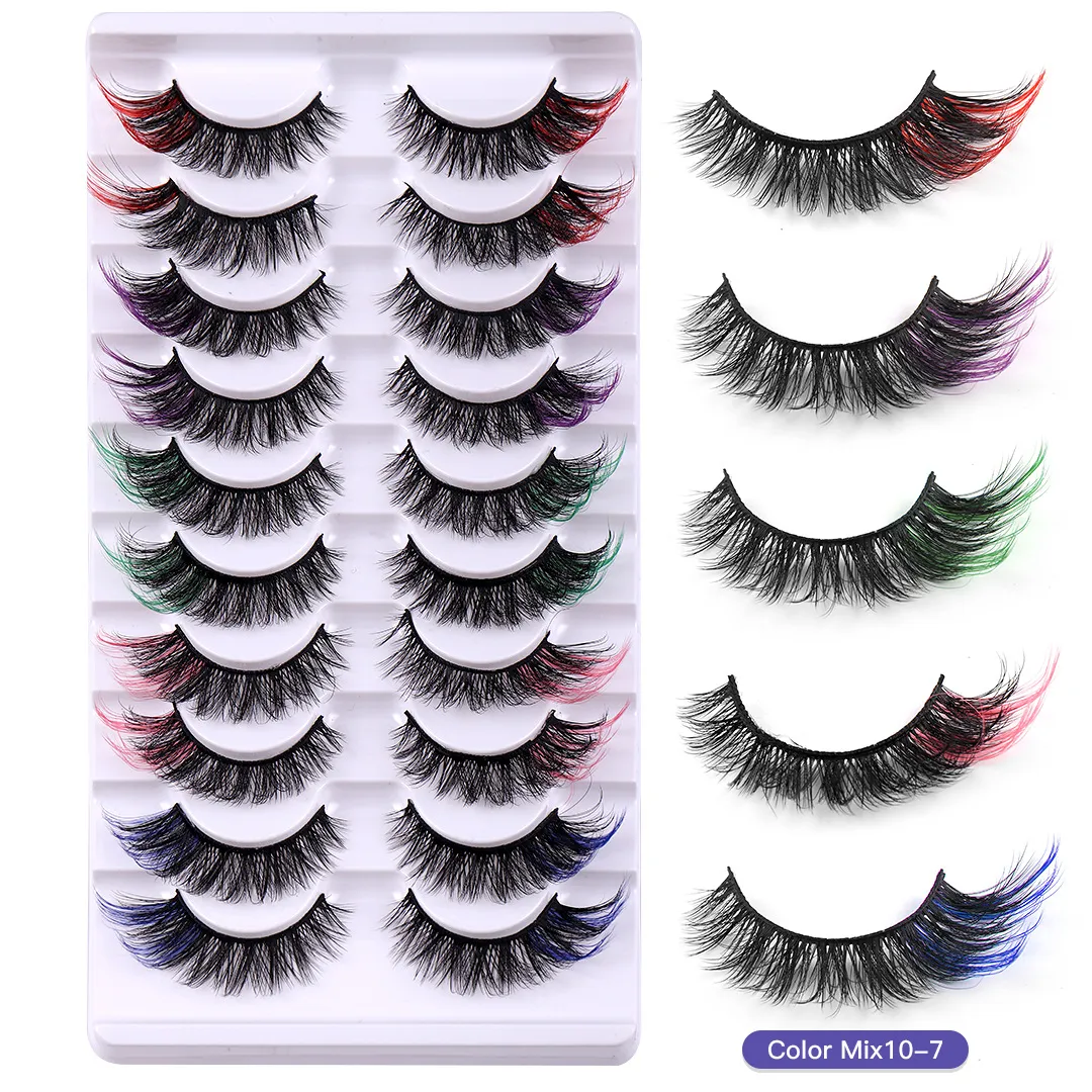 Multilayer Thick Fluffy Colored False Eyelashes Winged Messy Crisscross ...
