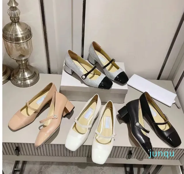 Designer Spliced Patent Leather Mary Jane Mary Jane Shoes With Chunky ...