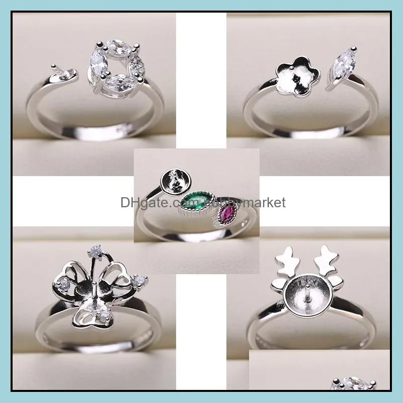 DHgate.com:Shining Pearl Zircon Ring Setting: 5 Styles Mix DIY 925 Silver Ring Mountings:Jewelry
