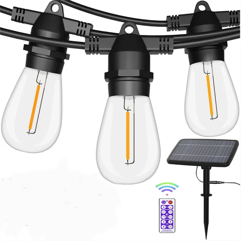 Solar String Lights Outdoor Waterproof - S14 LED Bulbs, Remote Control ...