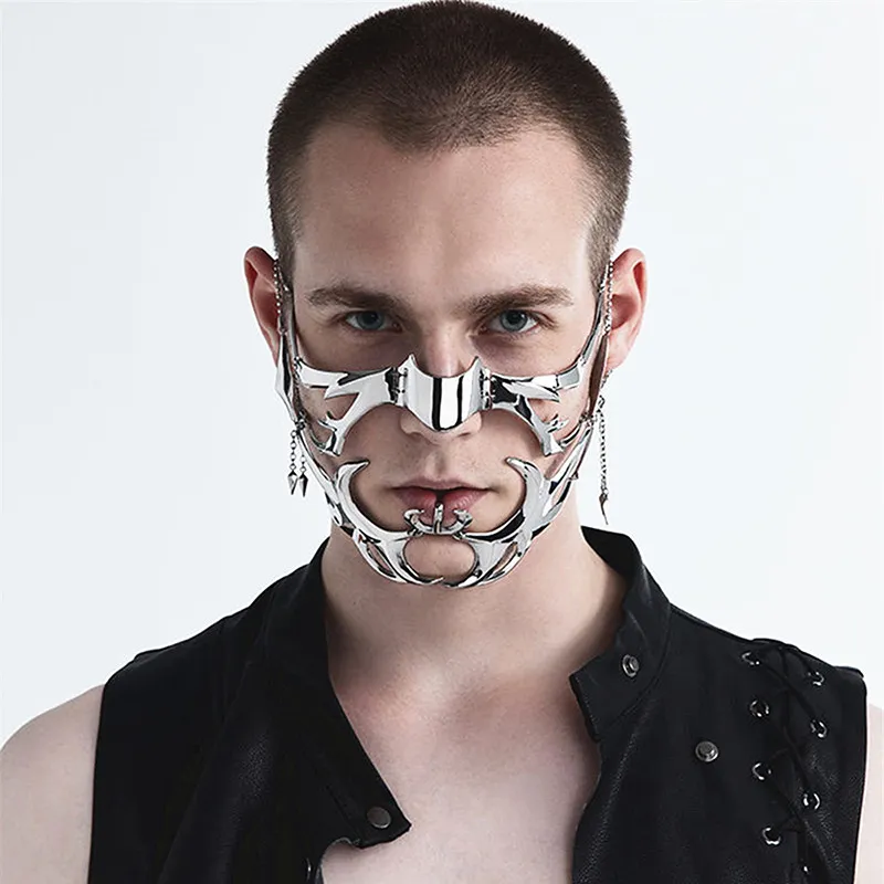 DHgate.com:Cyberpunk Fashion Mask, Gothic Hollow Out Silver Metal Face ...