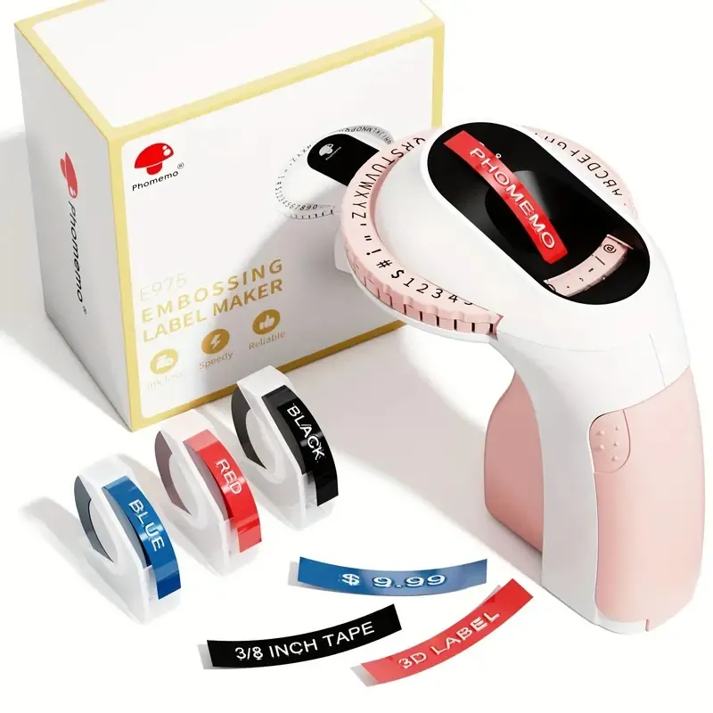 Phomemo E975 Embossing Label Maker Machine with 3 Rolls Emboss Tapes, 3D Portable Embossed Label ...