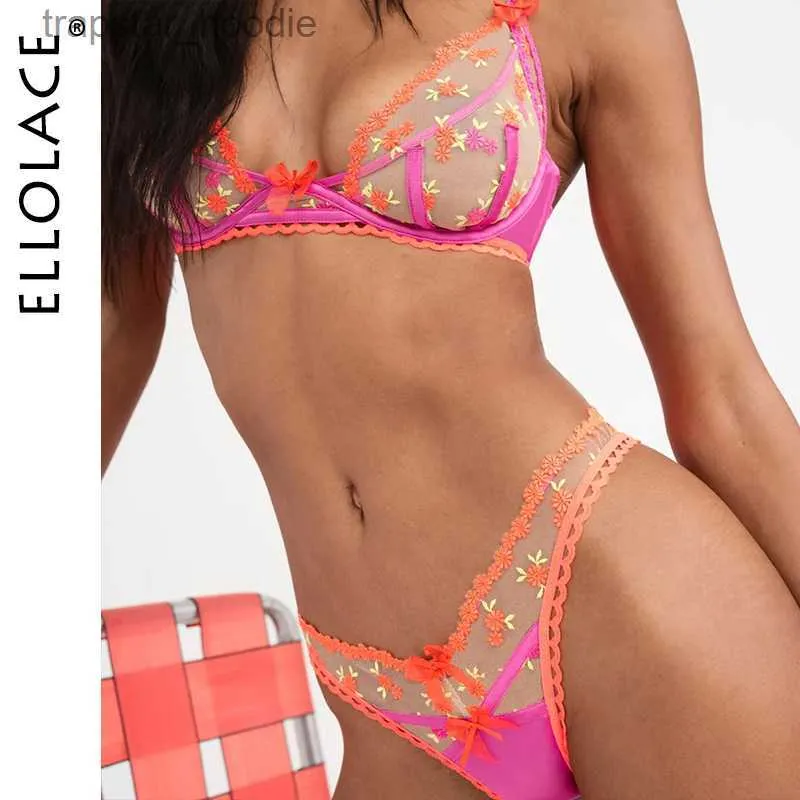 Sexy Set Ellolace Fairy Lingerie Floral Embroidery Fancy Underwear