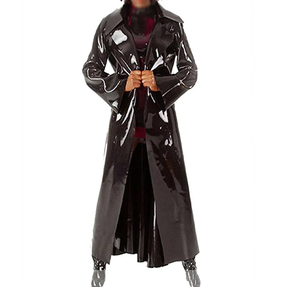 New Hot Sale Unisex Latex Rubber Long Leather Trench Coat Womens In ...