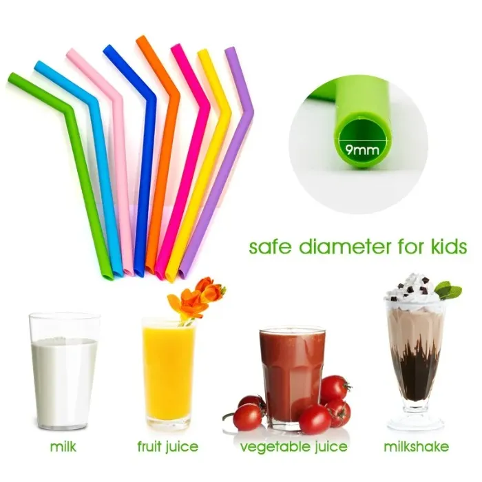 Reusable Silicone Drinking Straws: Bent And Straight, Includes A Brush ...
