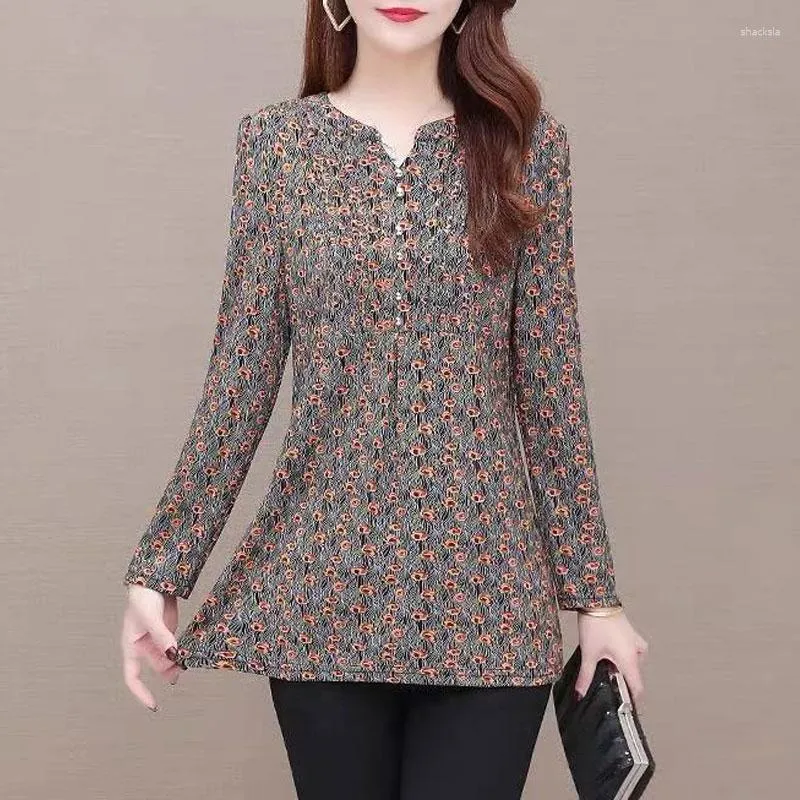 Blusas de mujer Viaje Casual Camisa con cuello en V Ropa femenina Manga larga Primavera Otoño ...