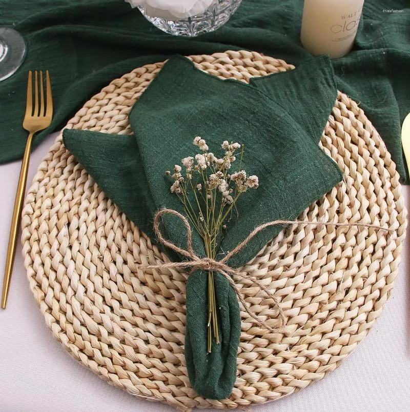 24 Christmas Green Edge Cloth Napkins - 32x32cm Gauze Cotton Table ...