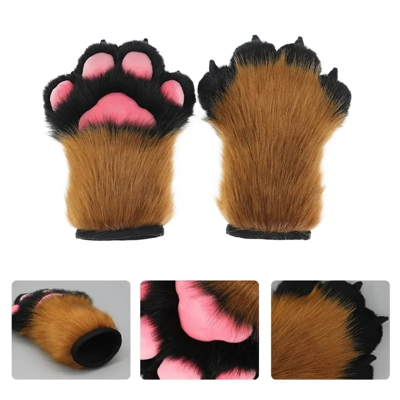 Gloves With Claws Faux Fur Animal Paw Mittens Plush Costume Cosplay ...