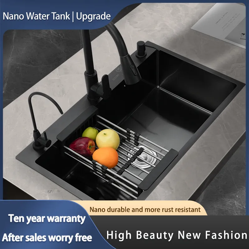 DHgate.com:Black Stainless Steel Nano Kitchen Sink - Single Bowl ...