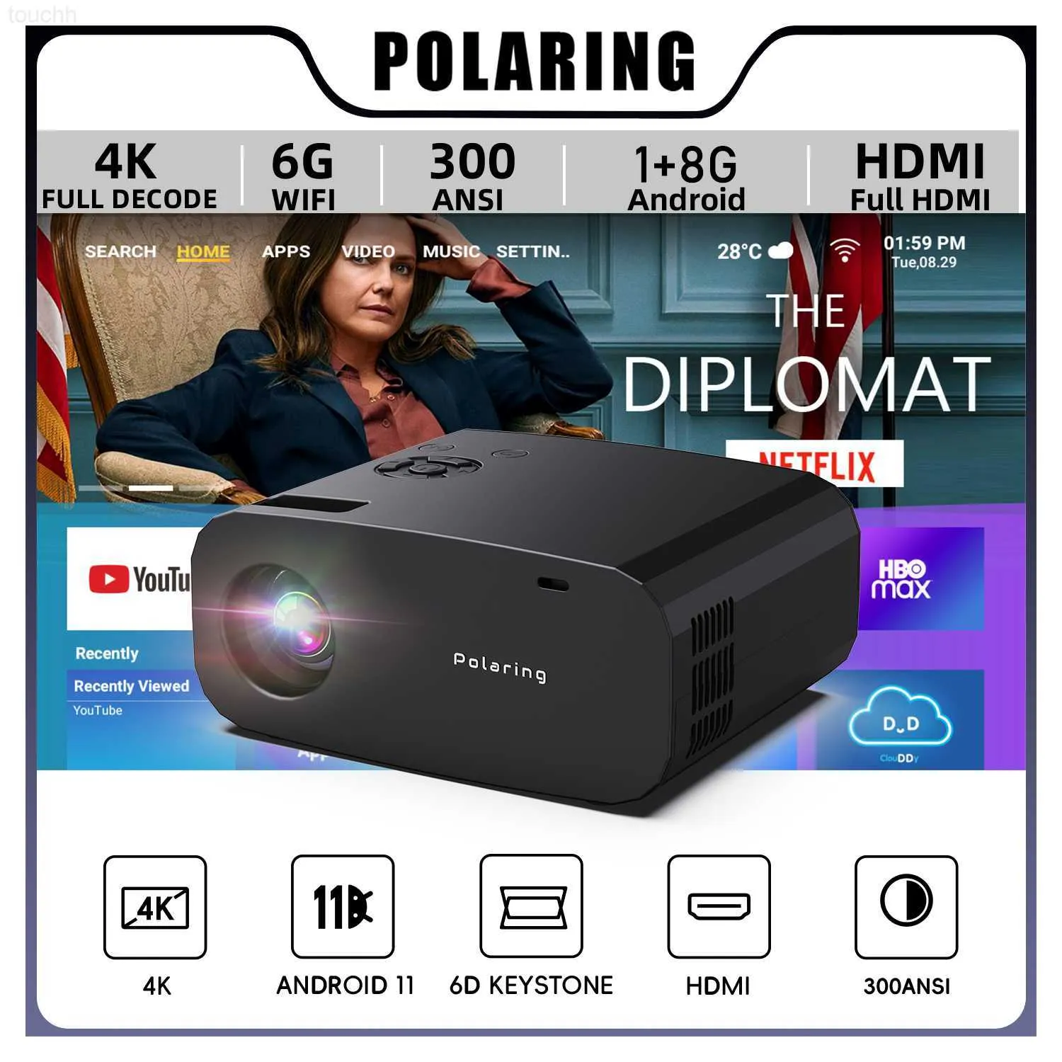 Polaring P7 Projector: 1080P Android 4K Projector | 13000 Lumens, Dual ...