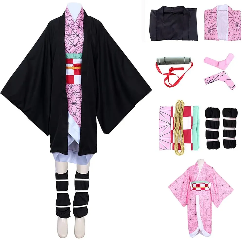 Demon Slayer Nezuko Cosplay Costume Kimono Haori Wig Suit For Women Men ...