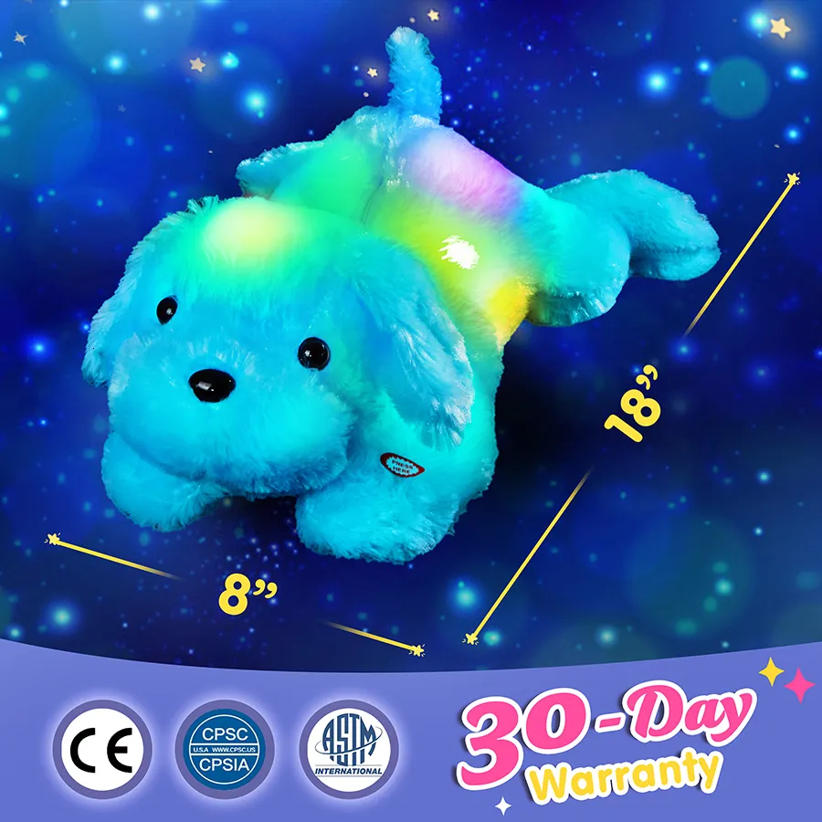 Plush Dolls Glowing LED Light Blue Dog Plush Toy Soft Luminous Stuffed ...