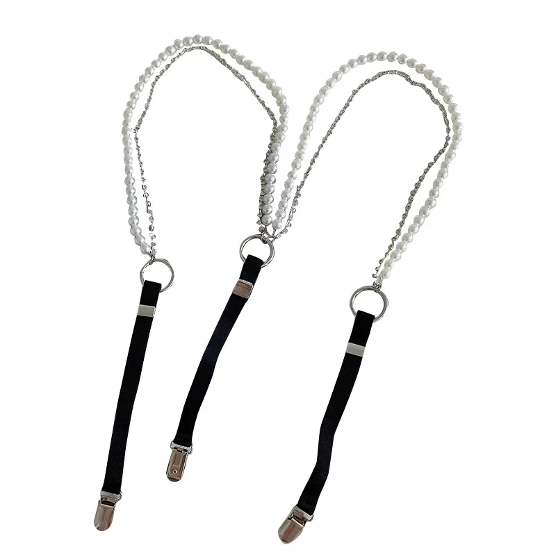 Womens Suspenders Pearl Rhinestone Chain Belt Adjustable Elastic ...
