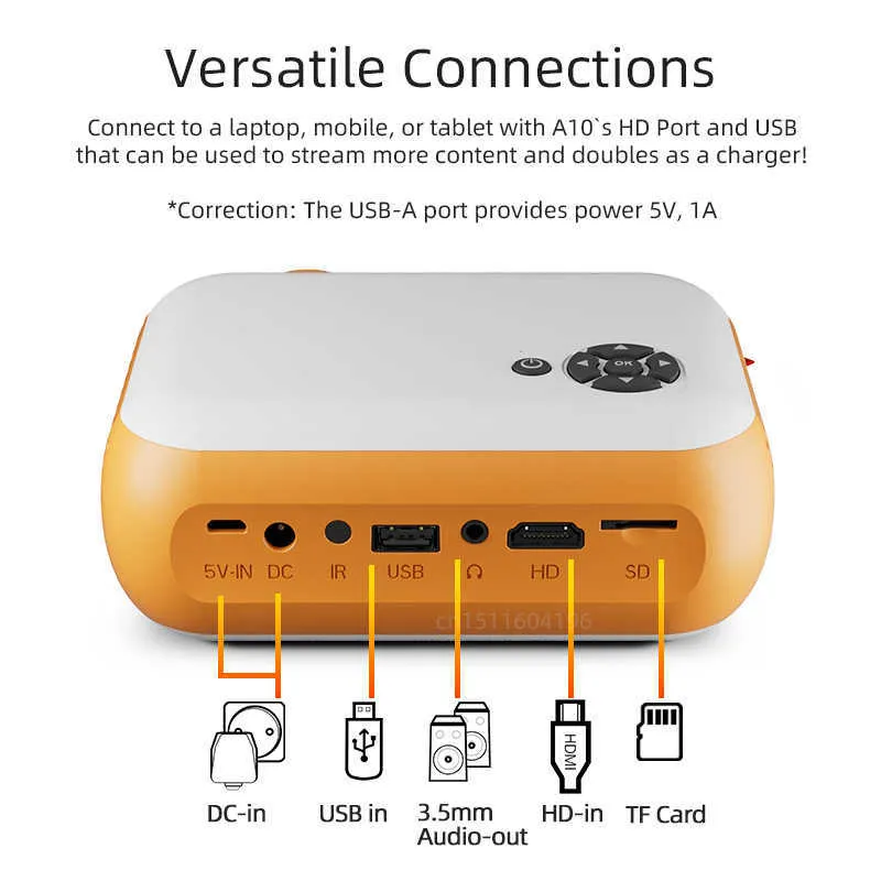 Projectors A10 Mini Portable 3D LED Video Projectors Smart Home Theater ...