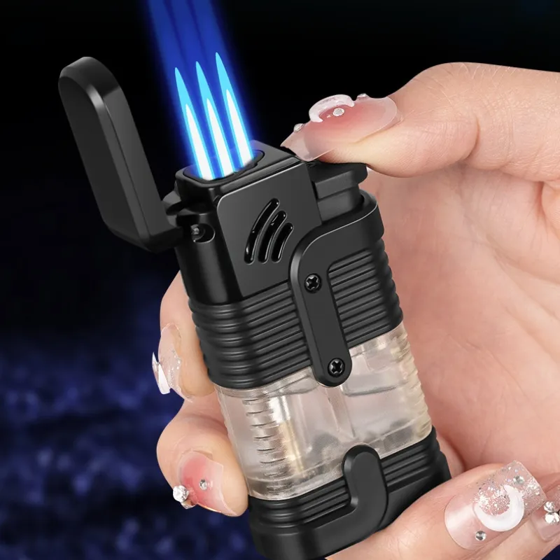New Powerful 3 Jet Lighter With Cigar Punch Windproof Gas Torch ...