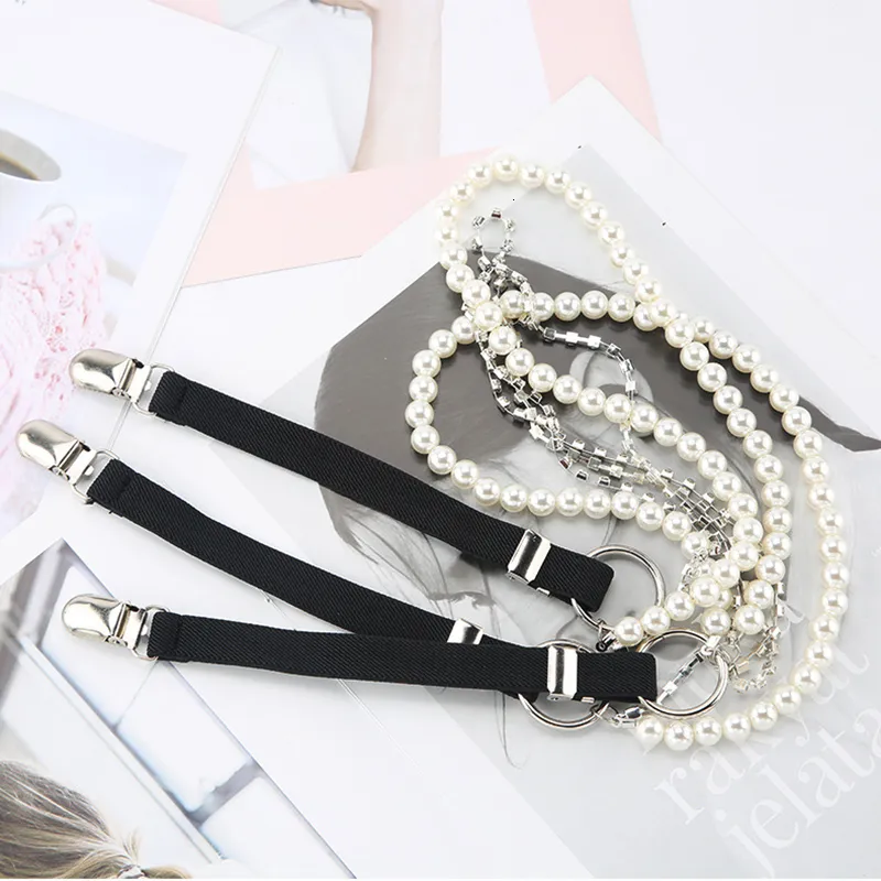 Womens Suspenders Pearl Rhinestone Chain Belt Adjustable Elastic ...